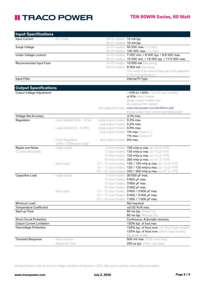 TEN 60WIN datasheet page 2
