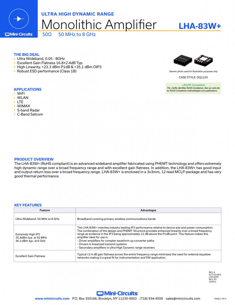 LHA-83W+ datasheet page 1