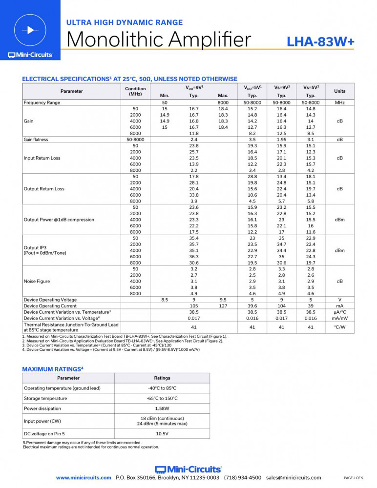 LHA-83W+ datasheet page 2