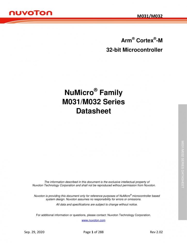 M031 M032 datasheet page 1
