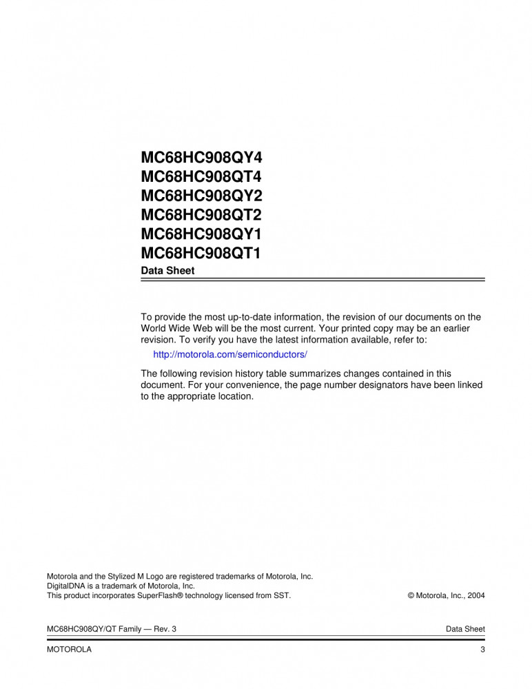 MC68HC908QY QT datasheet page 3