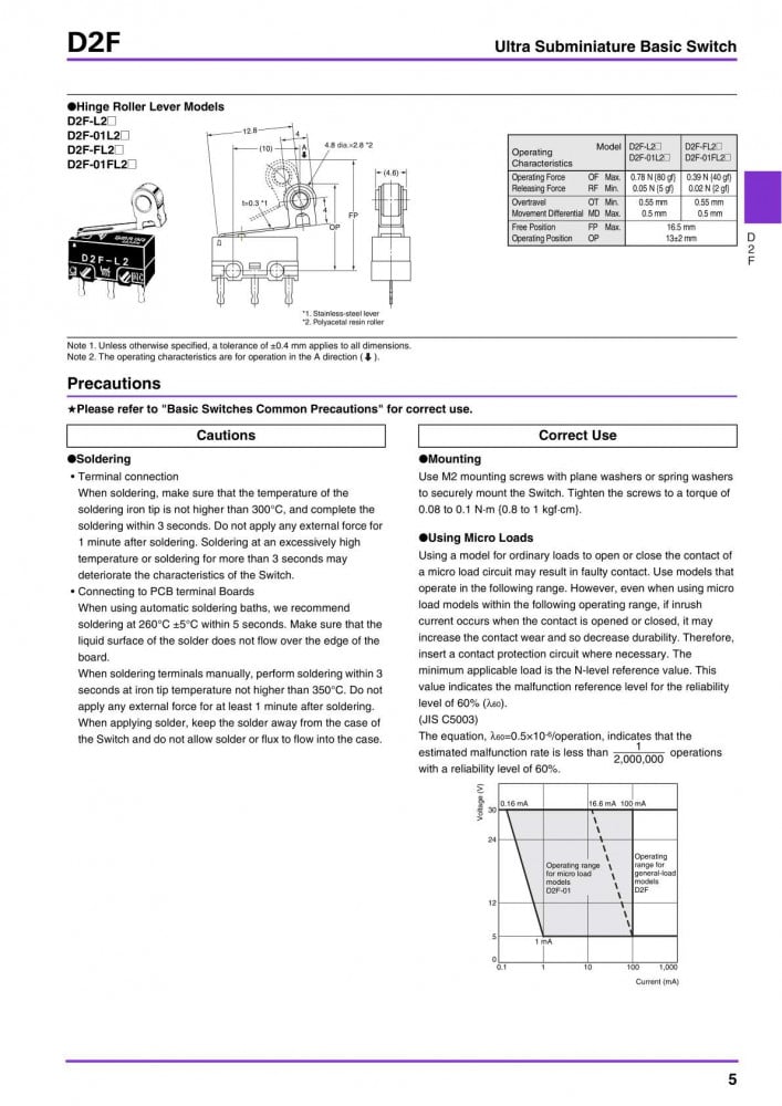 D2F-01FL3 technical document page 5