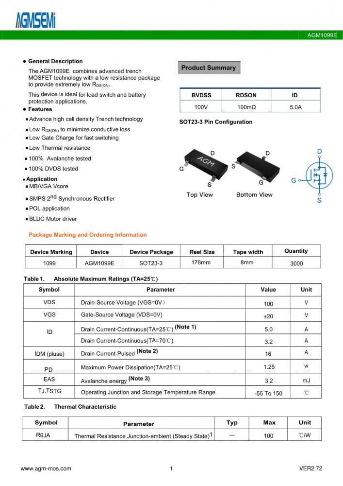 AGM1099E technical document page 1