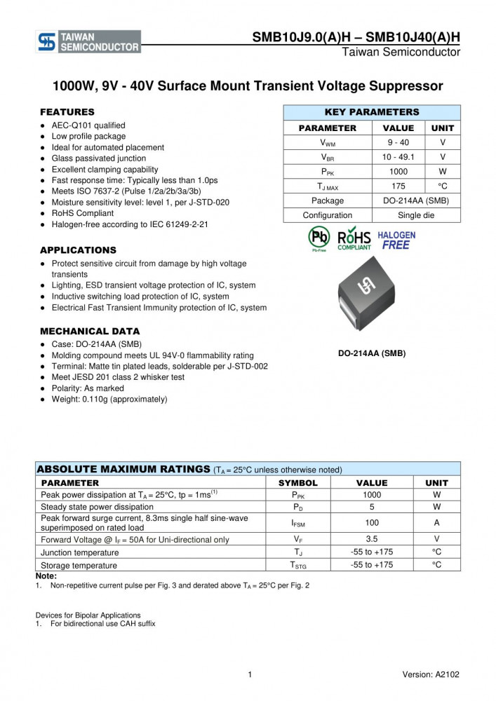 SMB10J17AH datasheet preview, page 1