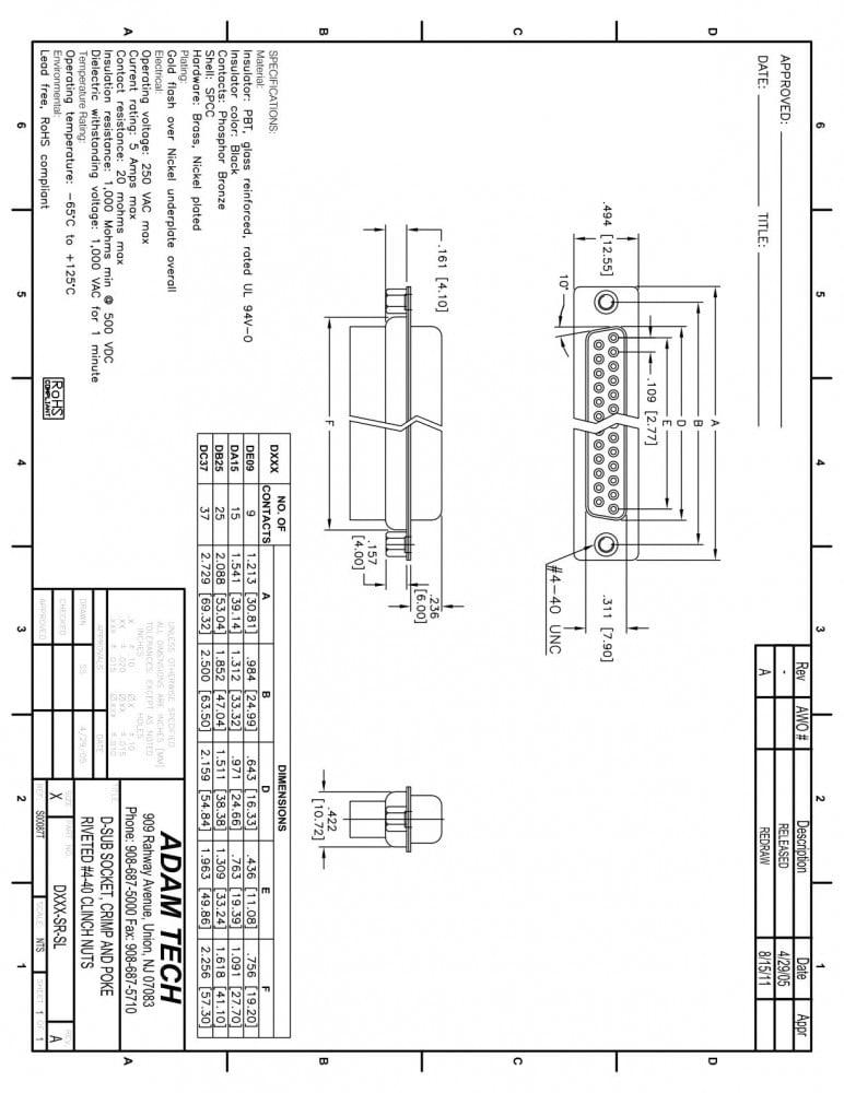 ADAM TECH DB25 dimensional document preview