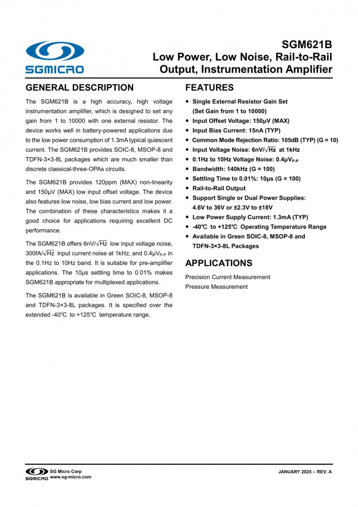 SGM621B datasheet page 1