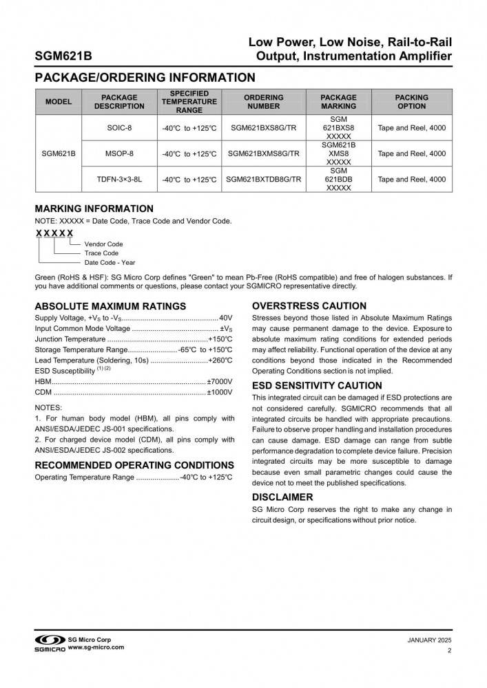 SGM621B datasheet page 2
