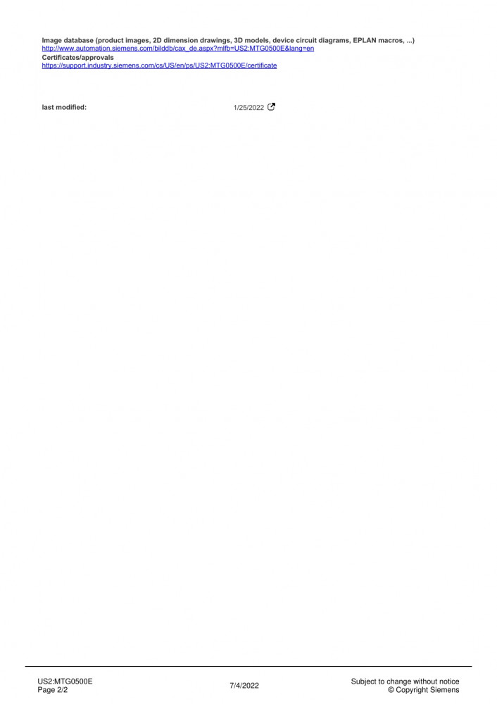 SIEMENS MTG0500E datasheet page 2