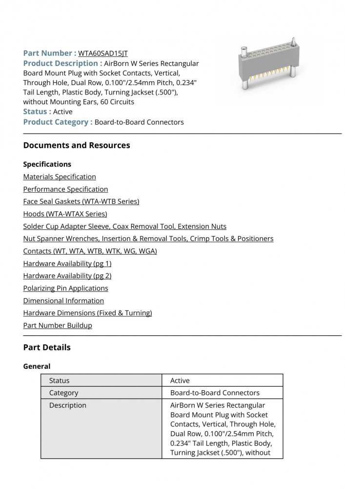 WTA60SAD15JT technical document page 1