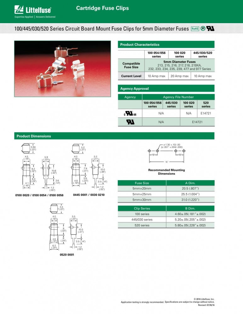 Littelfuse 100 series fuse clip technical document page 1