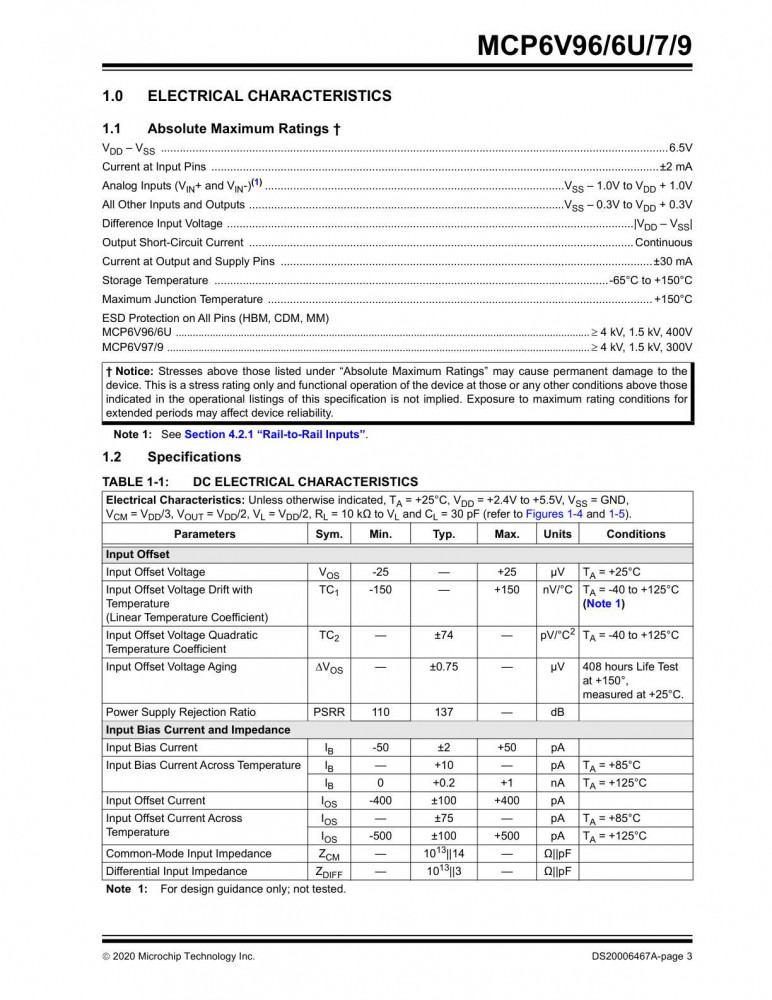 MCP6V97 technical document preview, page 3