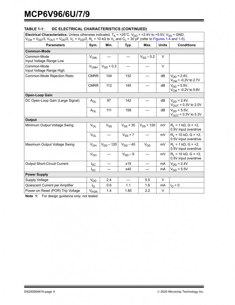 MCP6V97 technical document preview, page 4