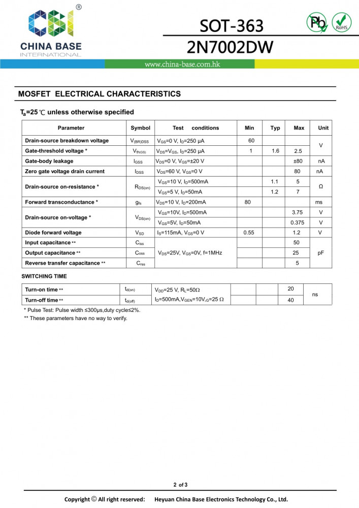 2N7002DW datasheet page 2