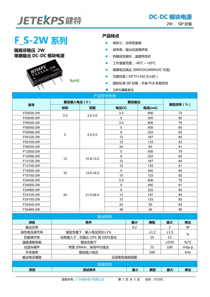 F0515S-2W datasheet page 1