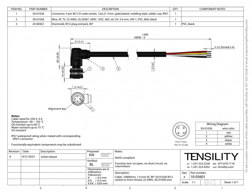 10-05601 M12 cable assembly technical drawing