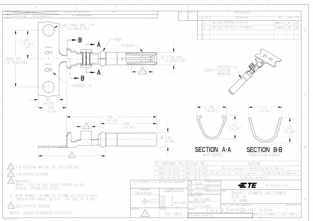 TE Connectivity 1062-16-0144 controlled drawing preview
