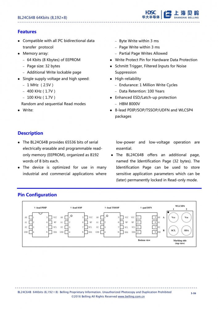 BL24C64B-PARC datasheet page 1