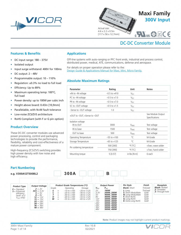 VICOR V300A12T400BL document page 1