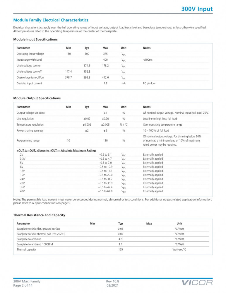 VICOR V300A12T400BL document page 2