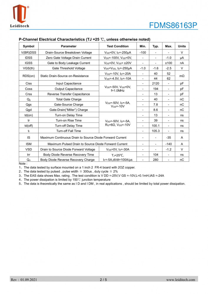 FDMS86163P datasheet page 2