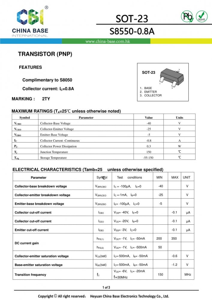 CBI S8550 datasheet page 1