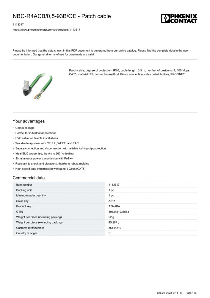 Phoenix Contact 1113317 technical document page 1