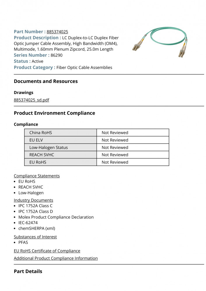 MOLEX 885374025 technical document page 1