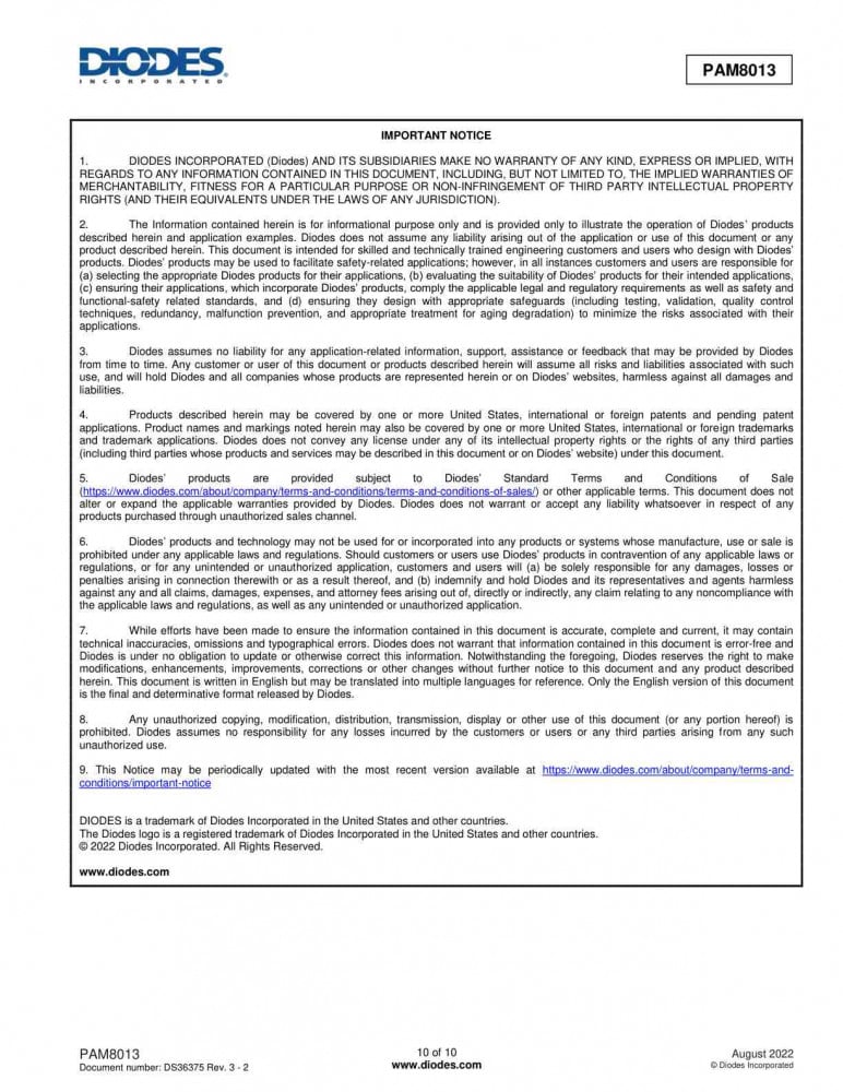 PAM8013 datasheet page 10