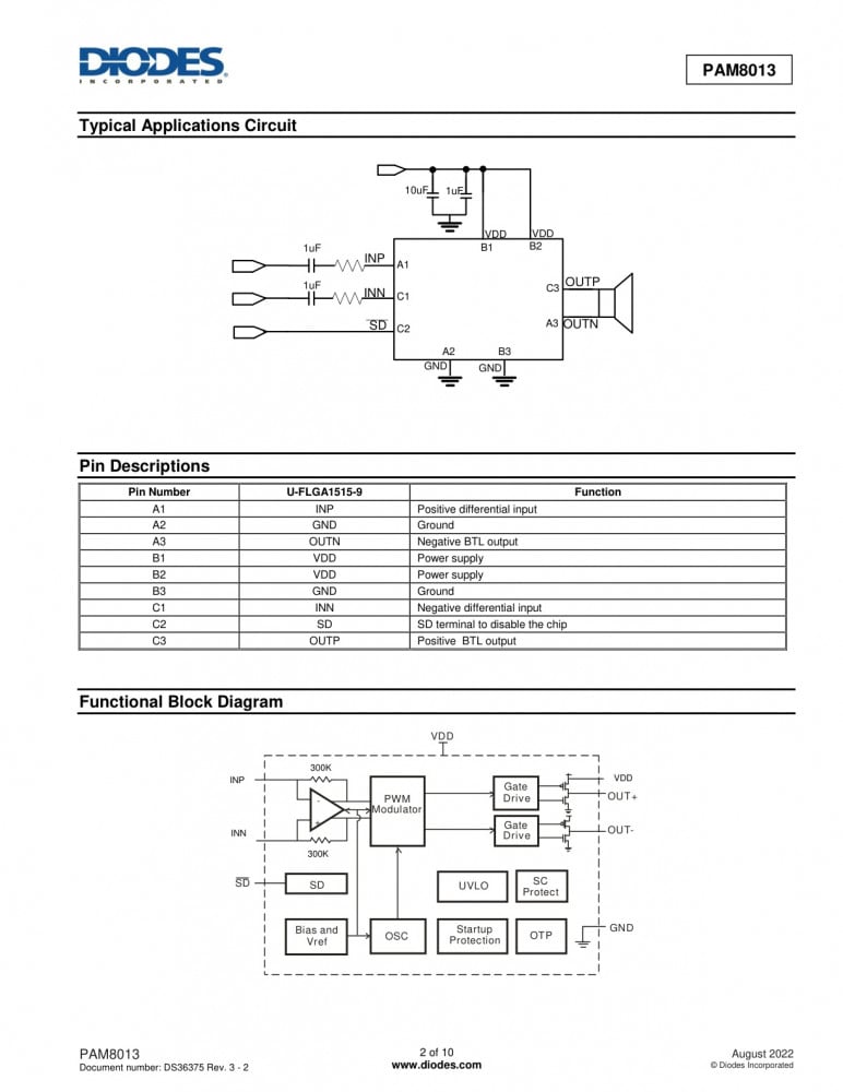 PAM8013 datasheet page 2