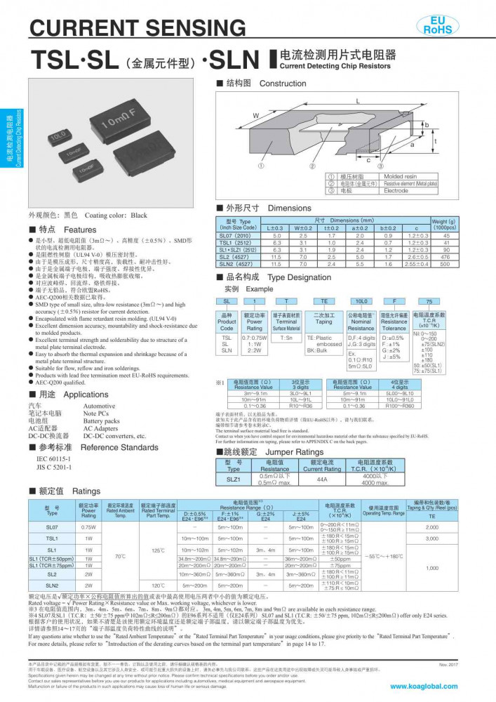 KOA SL2TTE47L0F datasheet page 1
