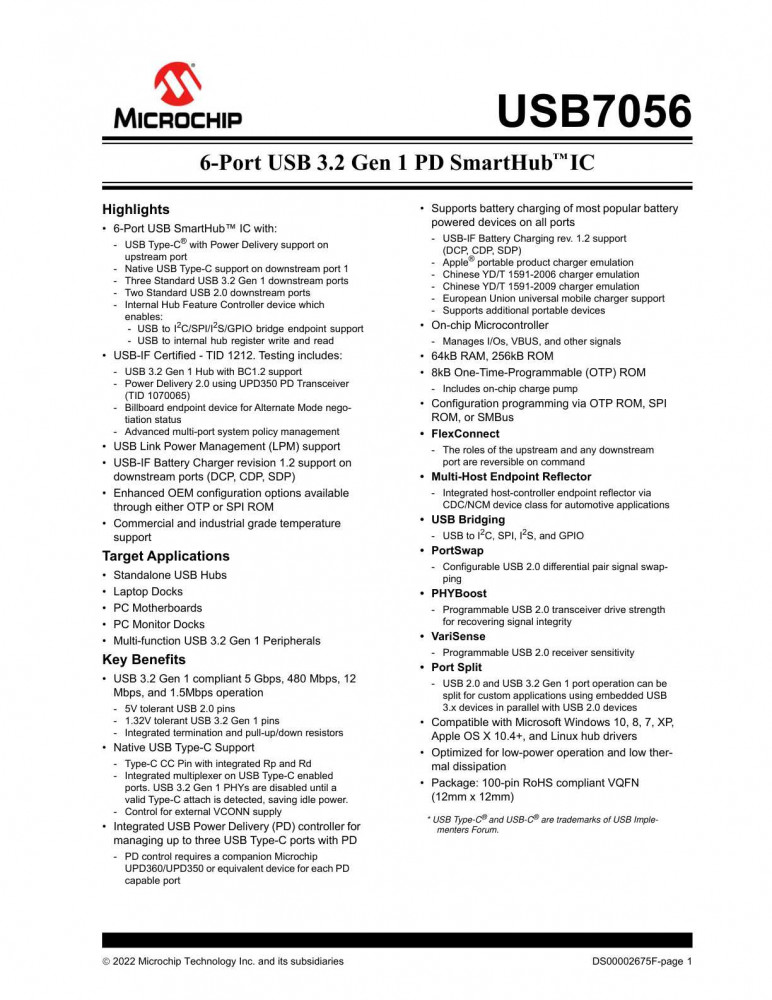 USB7056 technical document preview, page 1