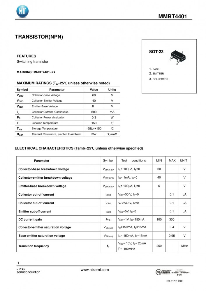 MMBT4401 technical document page 1