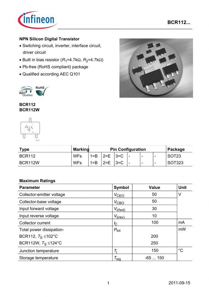 BCR 112 E6327 datasheet page 1