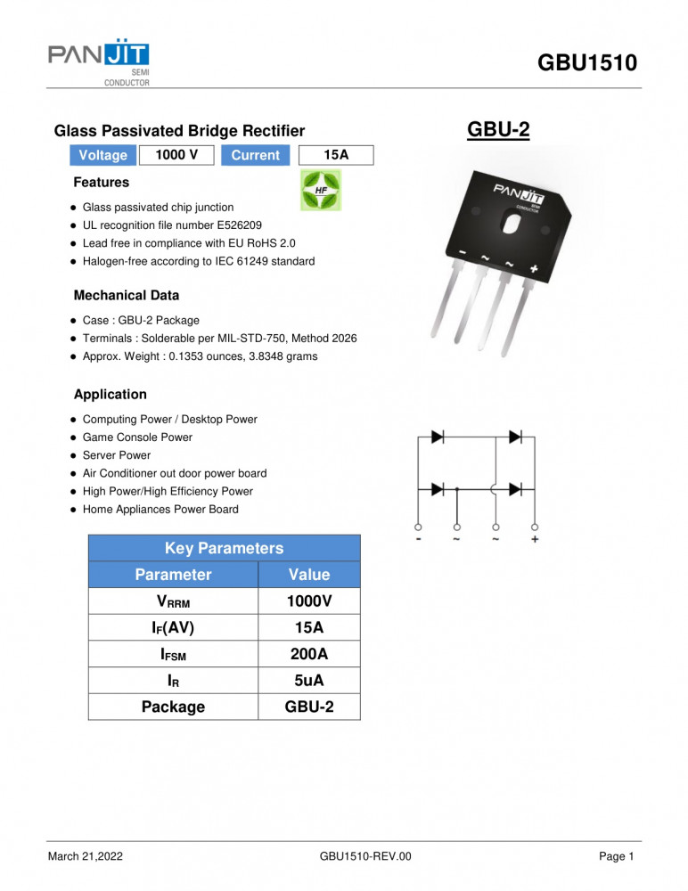 GBU1510 datasheet page 1