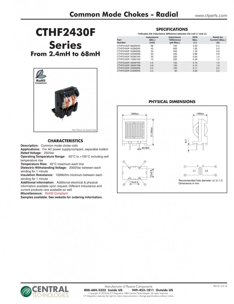 CTHF2430F series technical document page