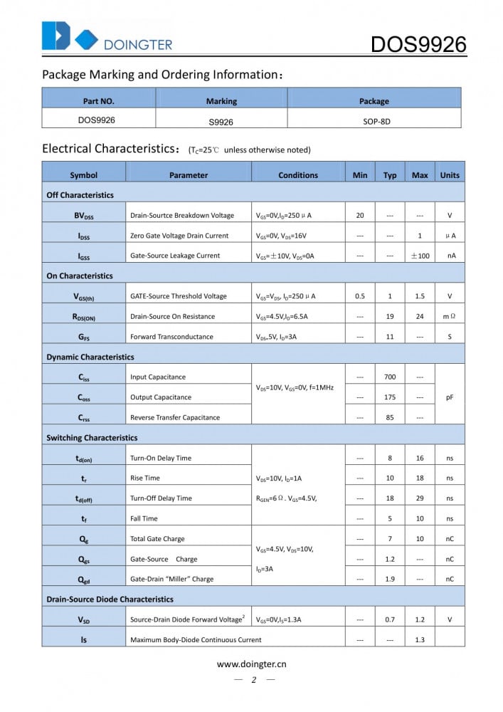 DOS9926 datasheet page 2