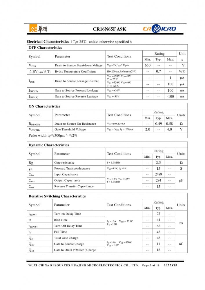 CR16N65FA9K datasheet page 2