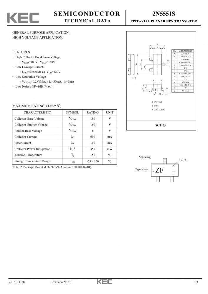 2N5551S-RTK/P datasheet page 1