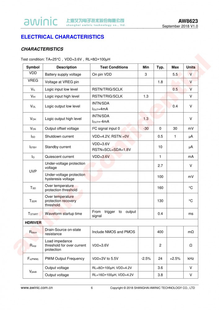AW8623DNR datasheet page 6