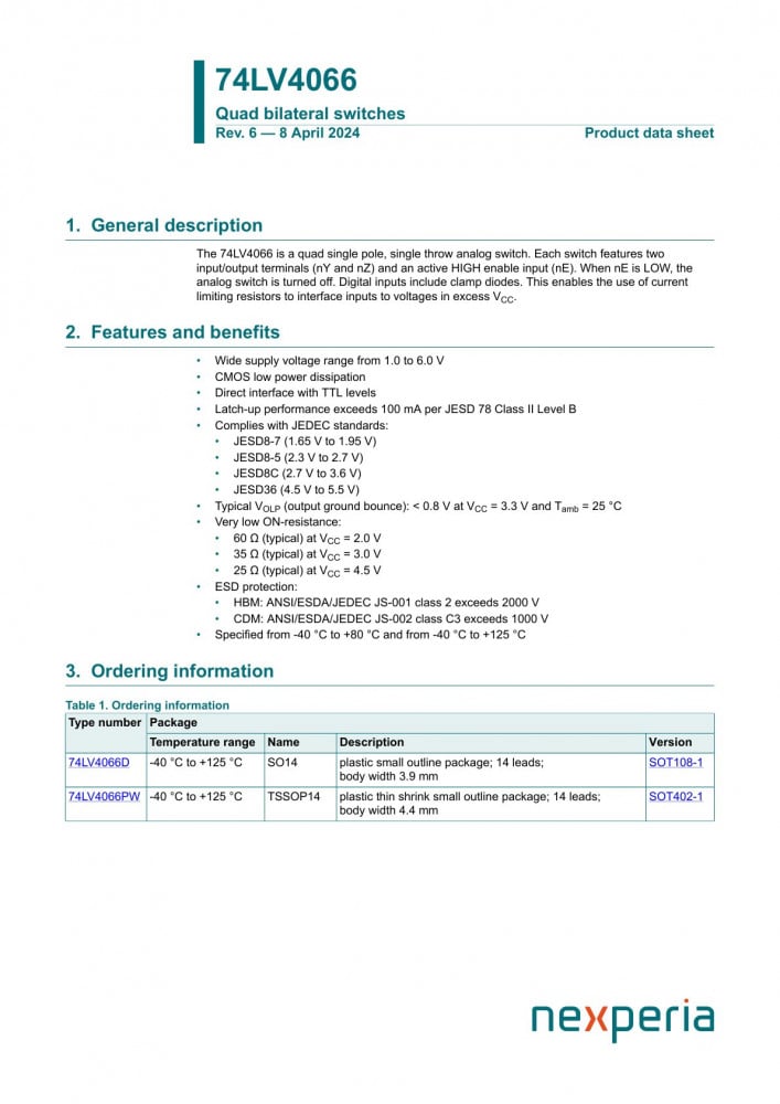 74LV4066D datasheet page 1