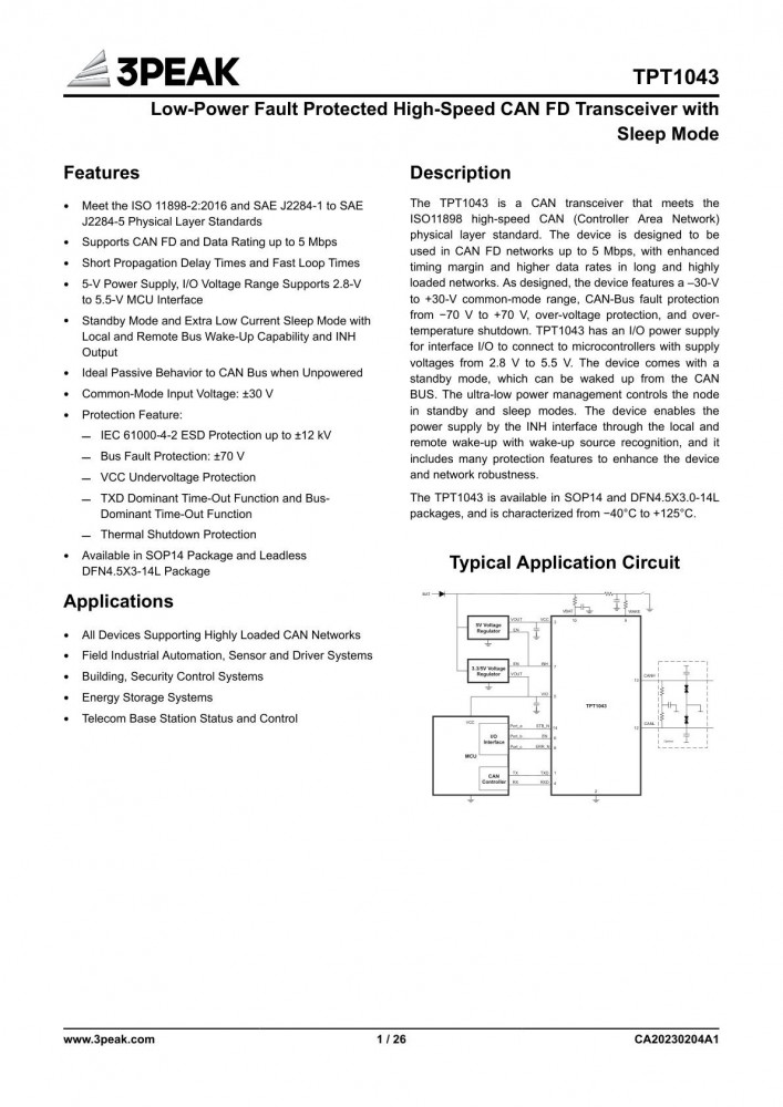 TPT1043 datasheet page 1