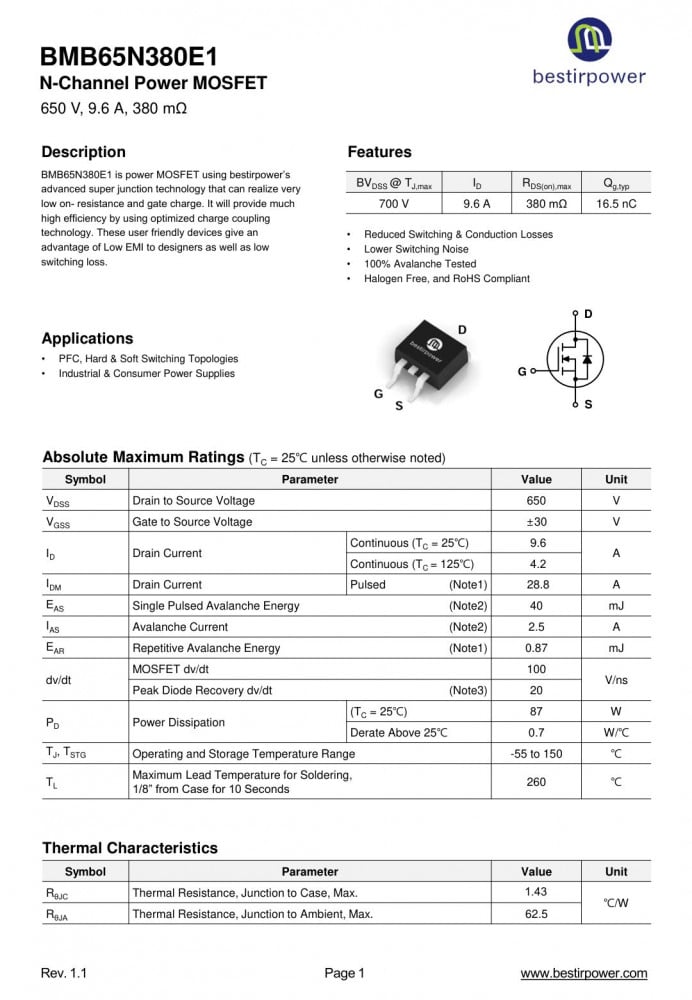 BMB65N380E1 datasheet page 1