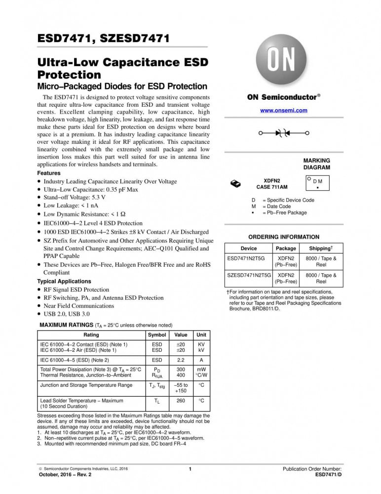 SZESD7471N2T5G datasheet page 1