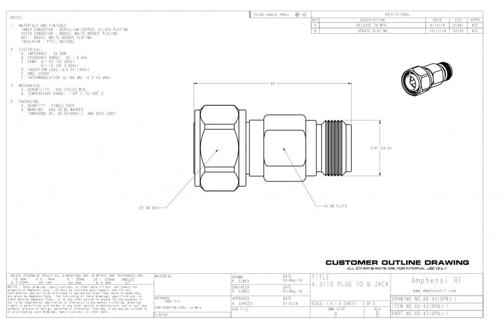 Amphenol AD-4310PNJ-1 technical drawing preview