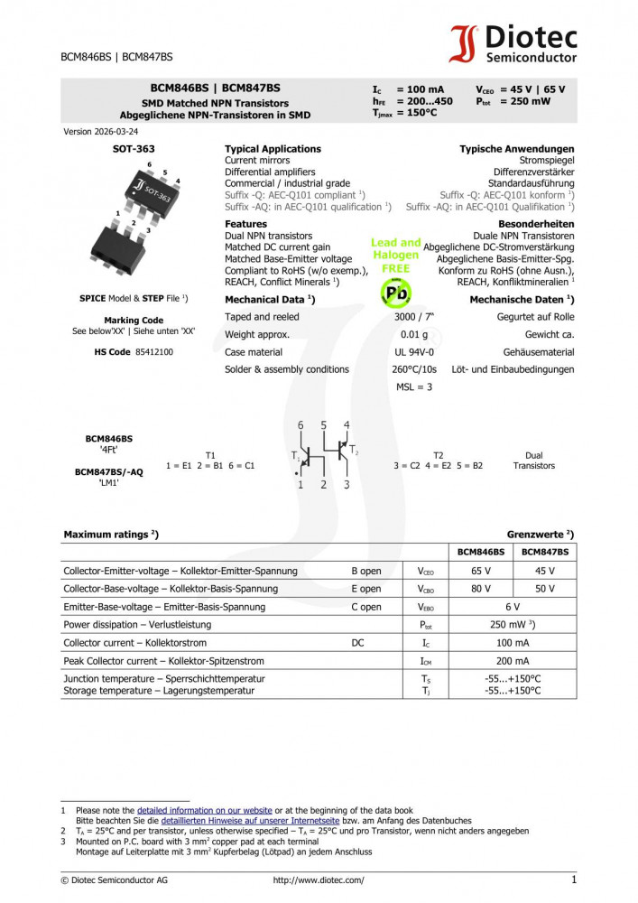 BCM847BS-AQ technical document page 1