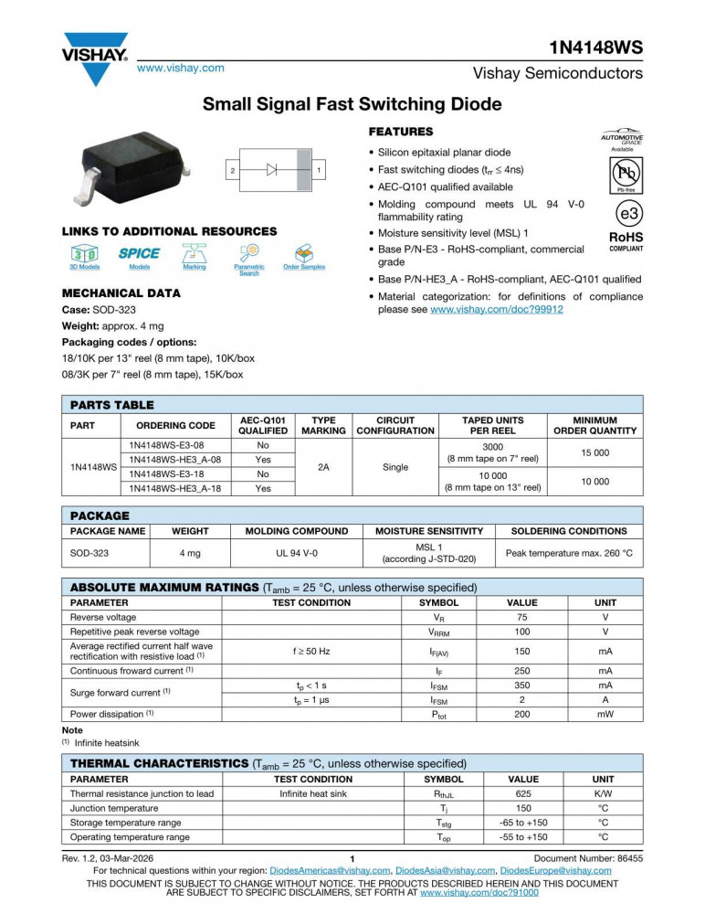 1N4148WS datasheet page 1