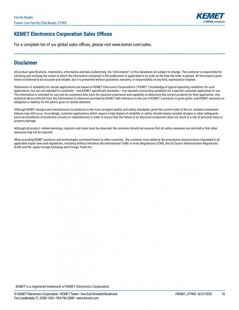 KEMET Z0805C210BPWST datasheet page 10
