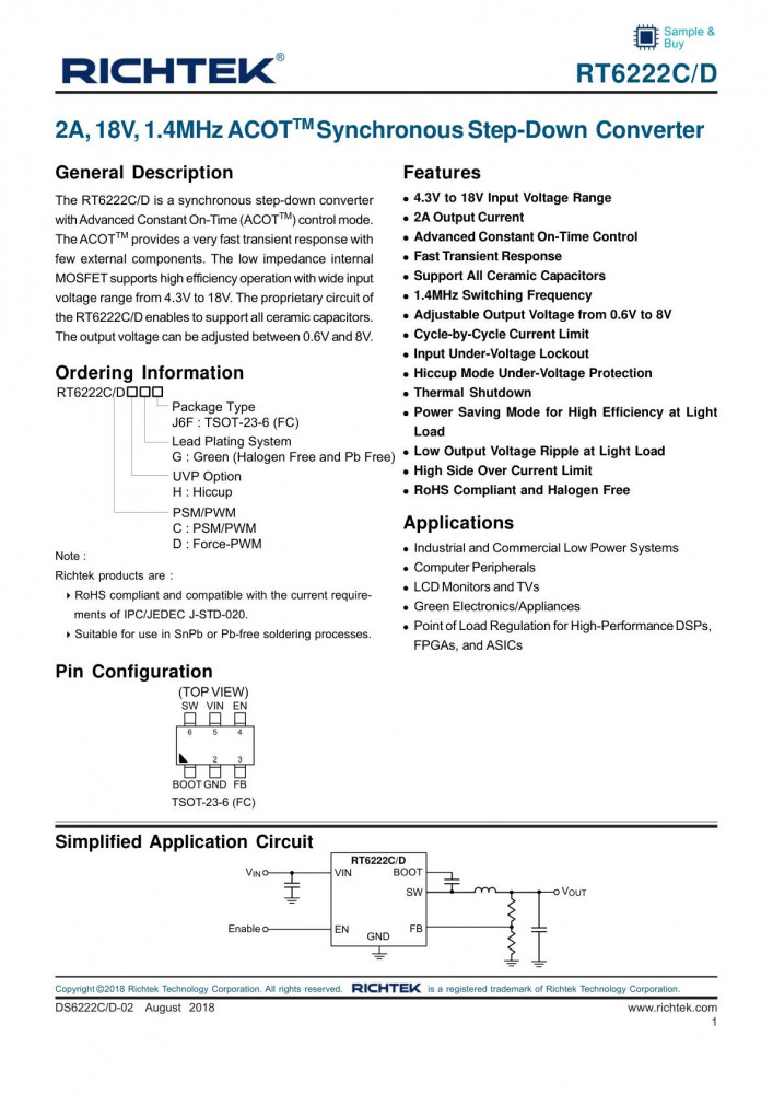 RT6222DHGJ6F datasheet page 1