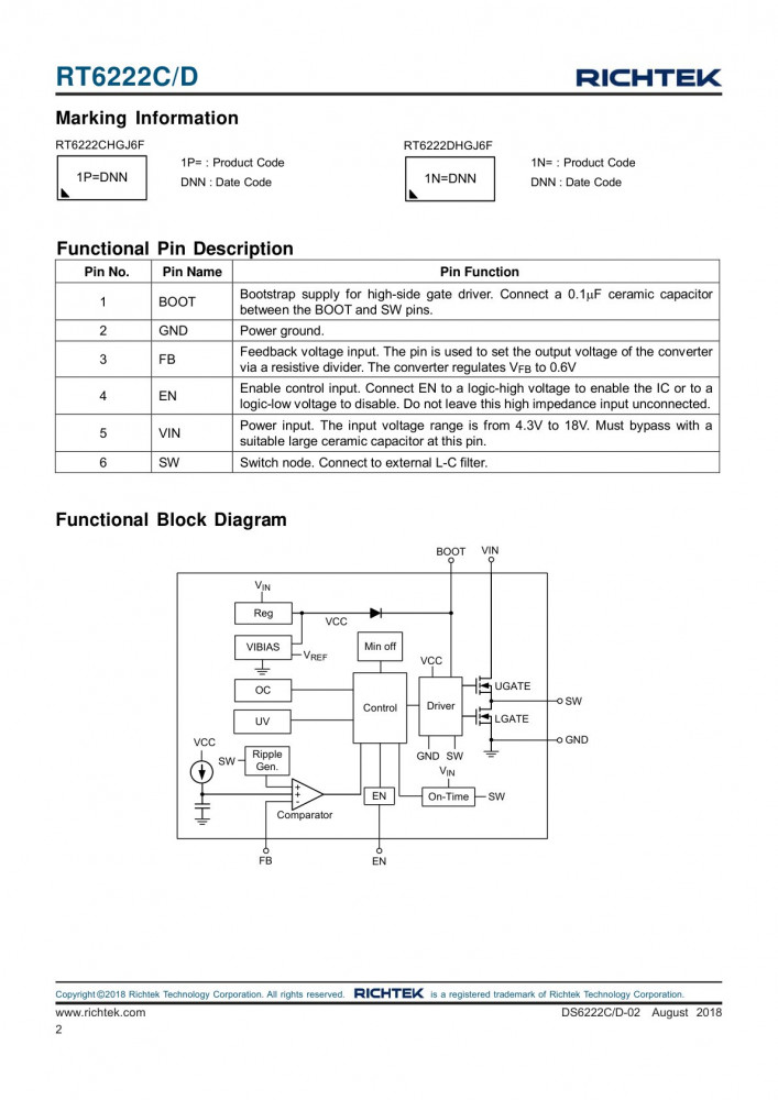 RT6222DHGJ6F datasheet page 2