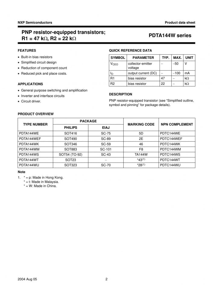 PDTA144W datasheet page 3